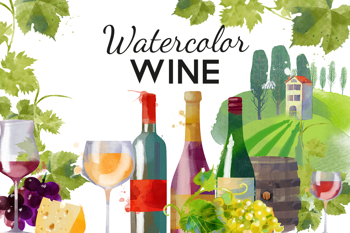 Watercolor wine by Tatiana Davidova Art | Design Bundles
