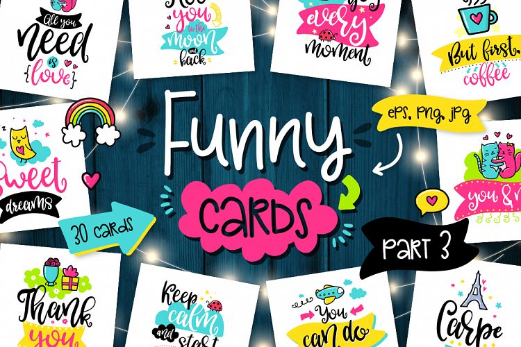 30 Funny Cards - Poster Collection! by | Design Bundles